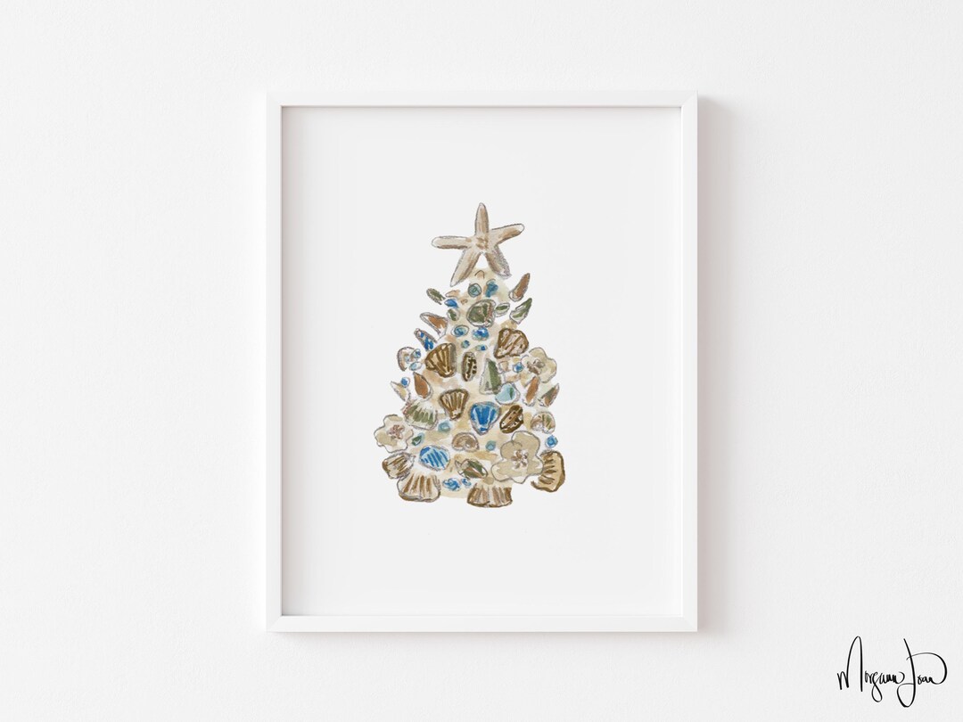 Seashell Christmas Tree Art Print | Coastal Christmas Wall Decor ...