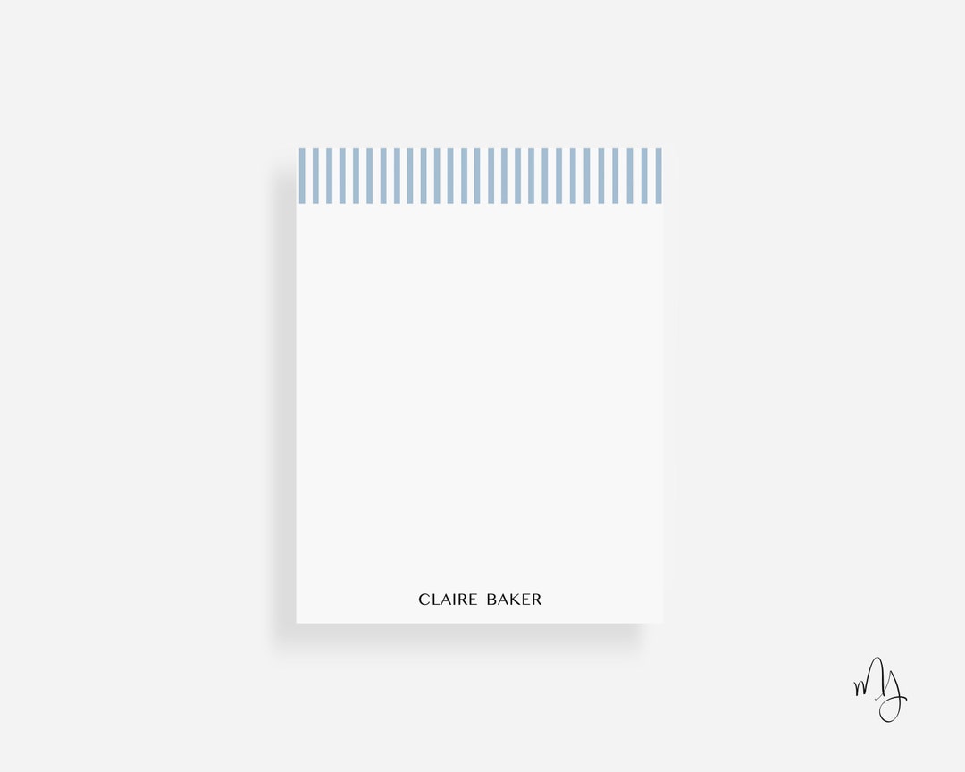 Blue Striped Personalized Notepad | Preppy Notepad | Blue and White ...