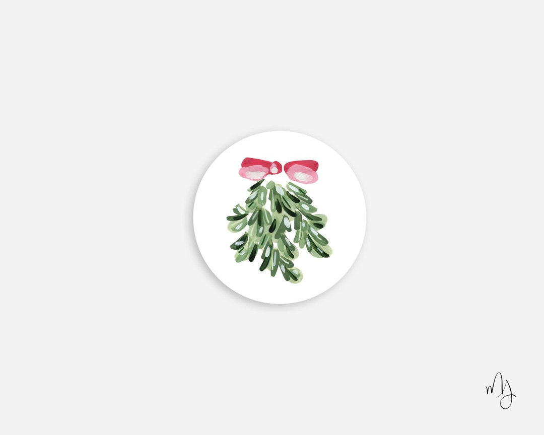 Christmas Mistletoe Bow Sticker | Holiday Gift Stickers | Pink Envelope ...