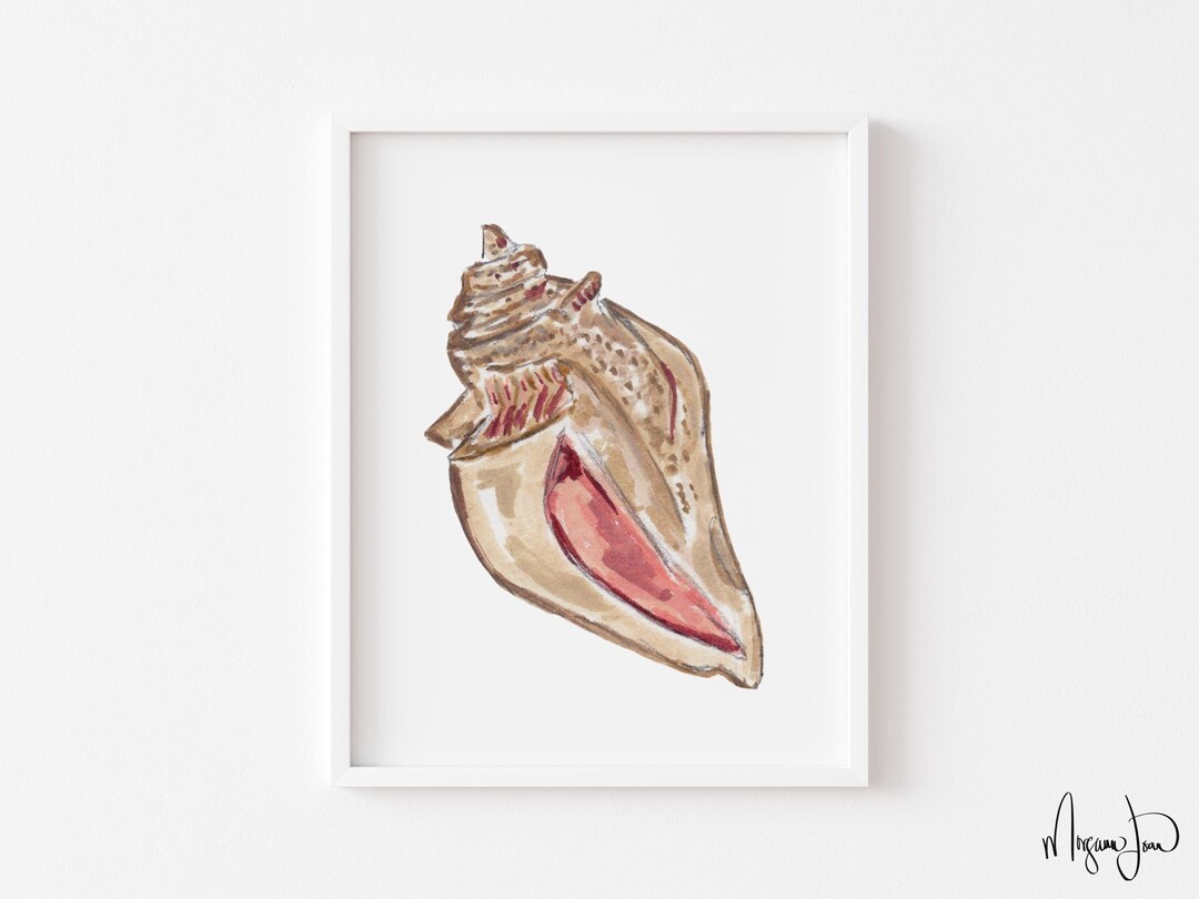 Pink and Tan Conch Shell Art Print | Watercolor Seashell Wall Art ...
