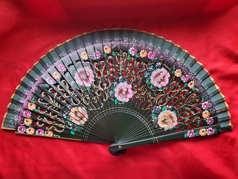 F-0002 - Wooden Hand Painted Hand Fan - Georgian Fan, Regency Fan ...