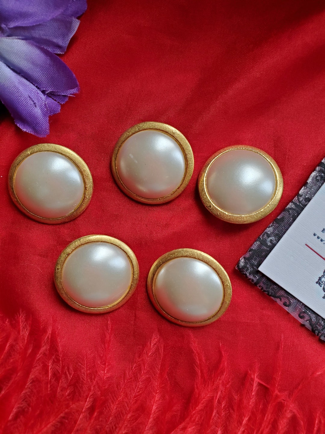 Item BU-0004 - Vintage Pin Shank Gold and Glass Pearl Buttons - 7/8 ...