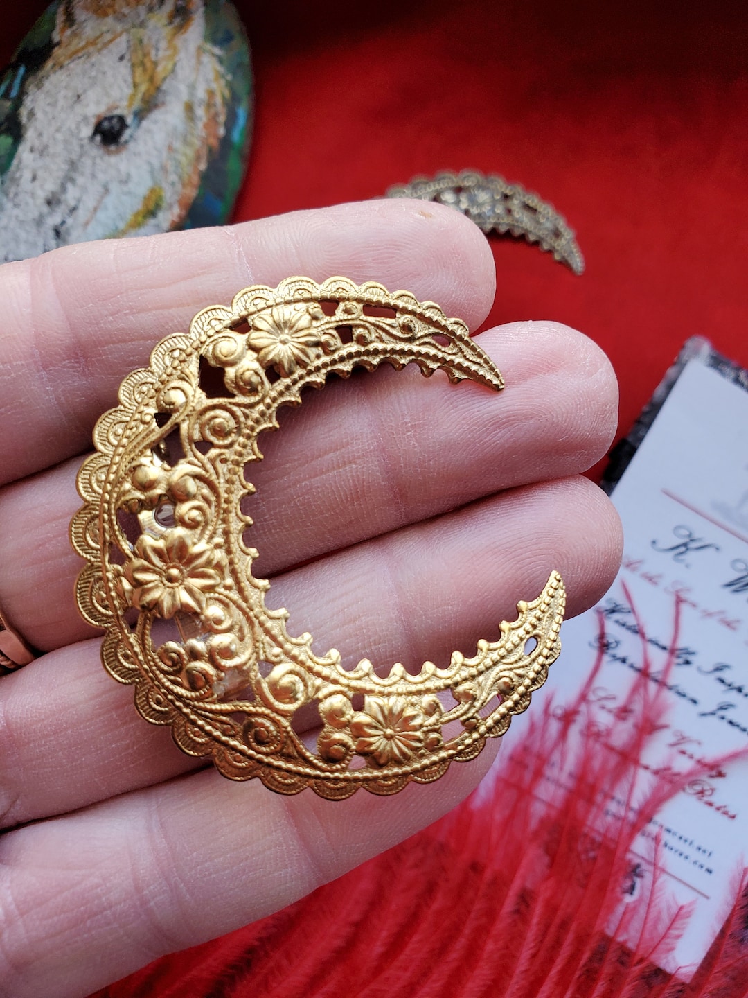 B-0105 - Gold Floral Half Moon Brooch - Etsy