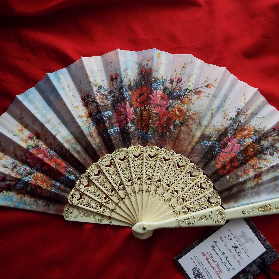 F-0005B - Silk Screen Hand Fan - Georgian Fan, Regency Fan, Victorian ...