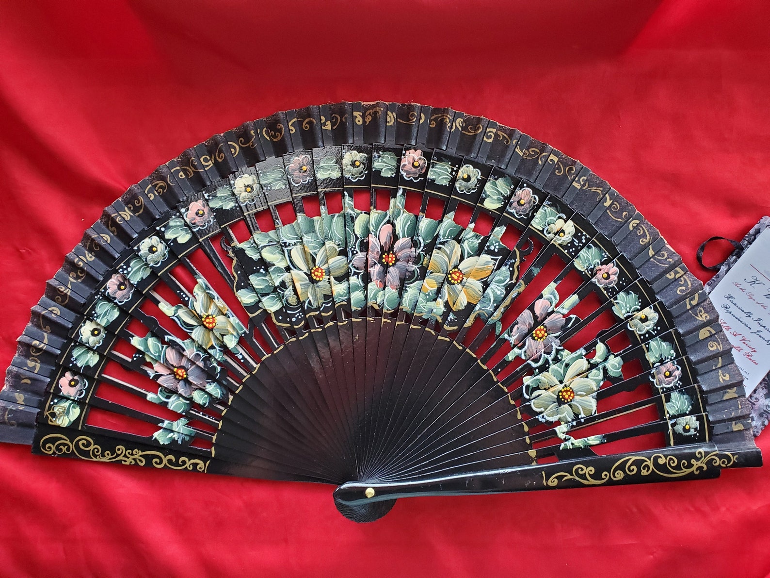 F-0002 Wooden Hand Painted Hand Fan Georgian Fan, Regency Fan ...