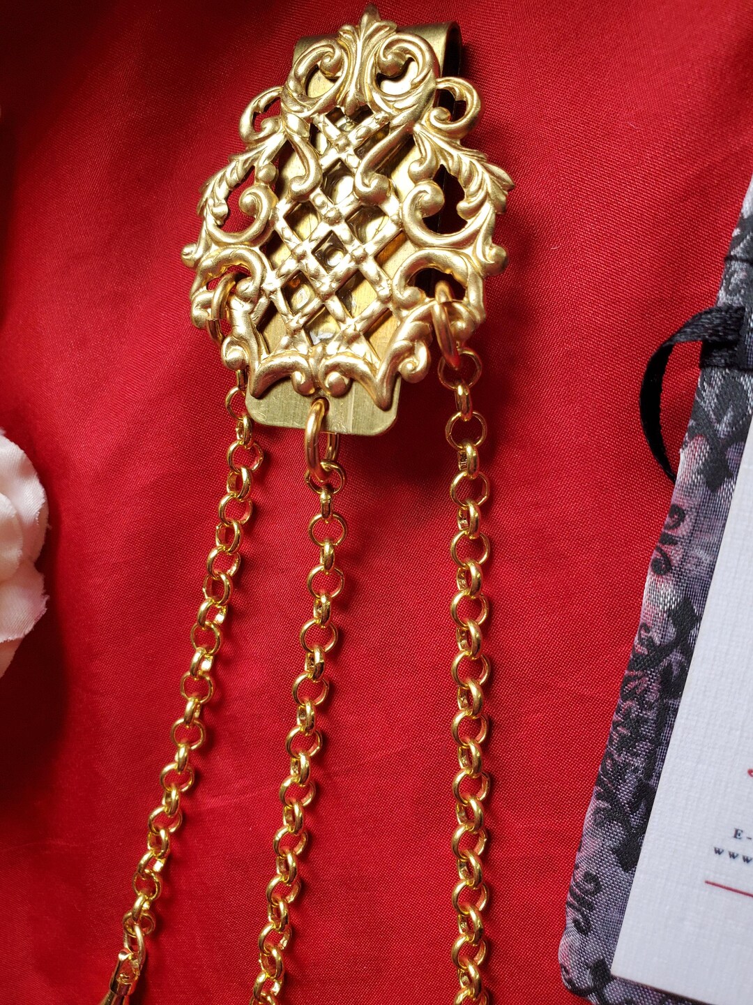 C-0015 - Ladies Shield Style Brass Watch Chain With Flower, 18th ...