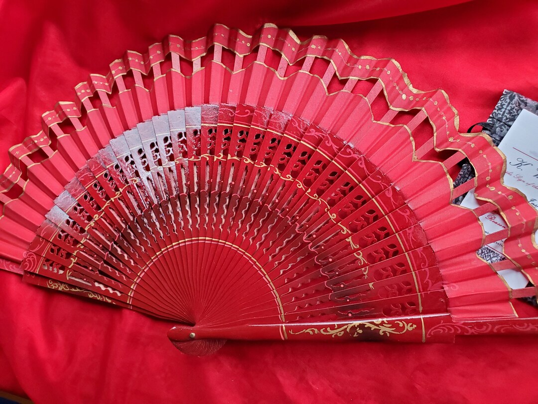 F-0007A - Wooden Window Style Hand Painted Fan - Georgian Fan, Regency ...