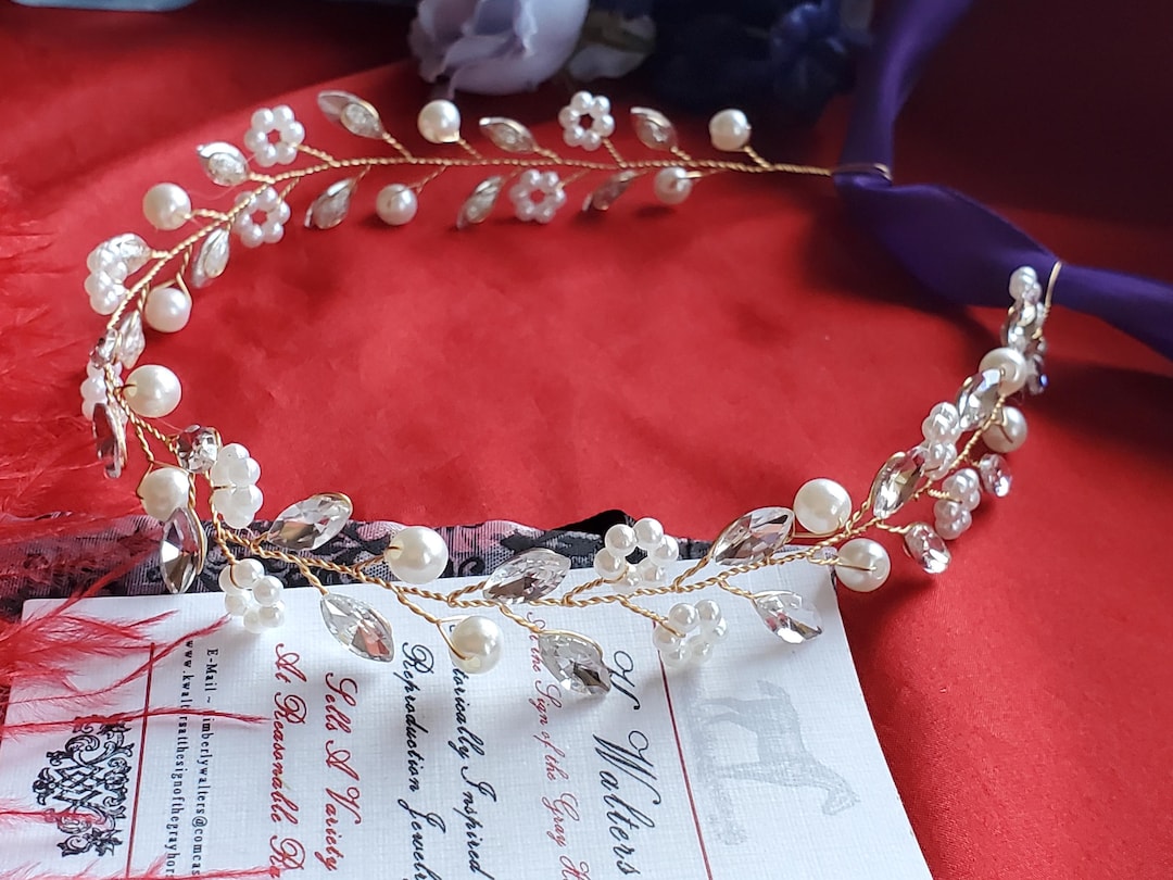 T-0022E - Vintage Style Pearls and Leaves Neoclassical Wire Wrapped ...