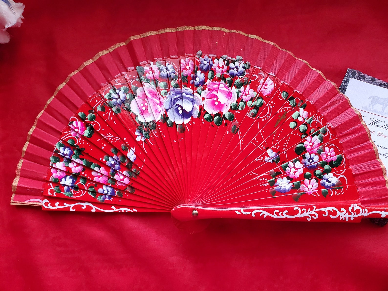 F-0004 Wooden Hand Painted Hand Fan Georgian Fan Regency - Etsy