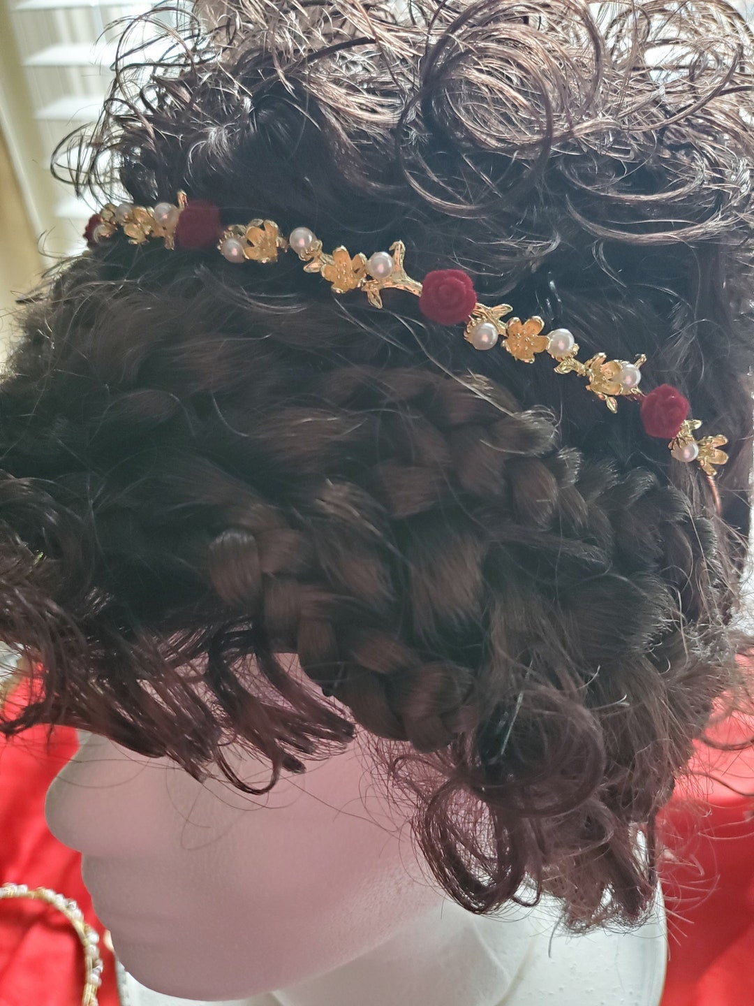 HA-0125 - Pearl and Velvet Flower Gold Headband - Sweetheart, Red ...