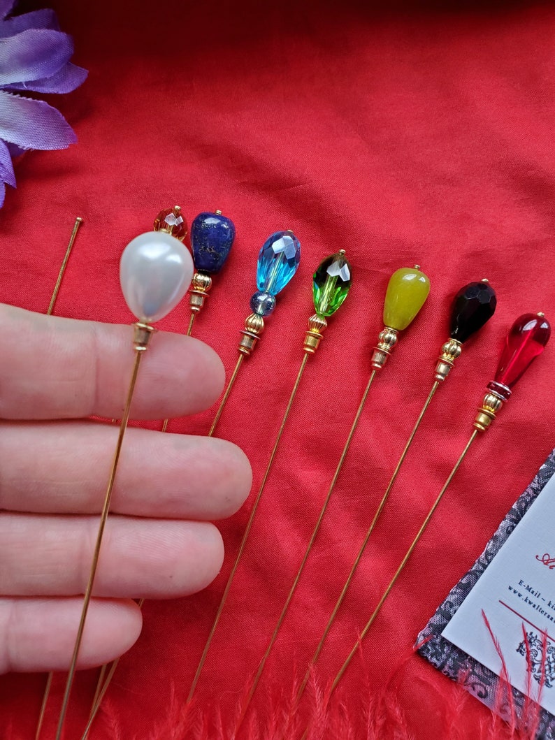 HA-0109G 8 Inch Gold Hat Pin With Beads - Etsy