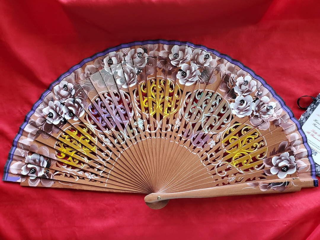 F-0002 Wooden Hand Painted Hand Fan Georgian Fan, Regency Fan ...