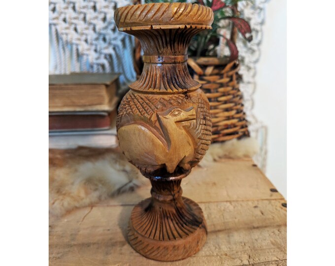 Vintage Wood Vase, Wood Vase With Camel, Exotic Vase, Exotic Bohemian ...