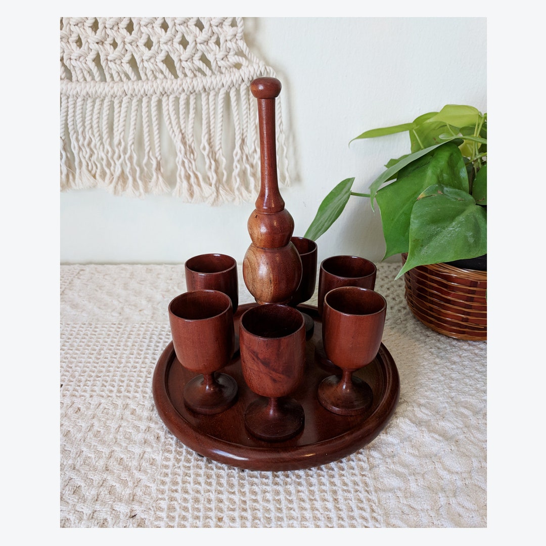 Wood Goblets Vintage Digestif Set Vintage Bar Cart Apéritif - Etsy
