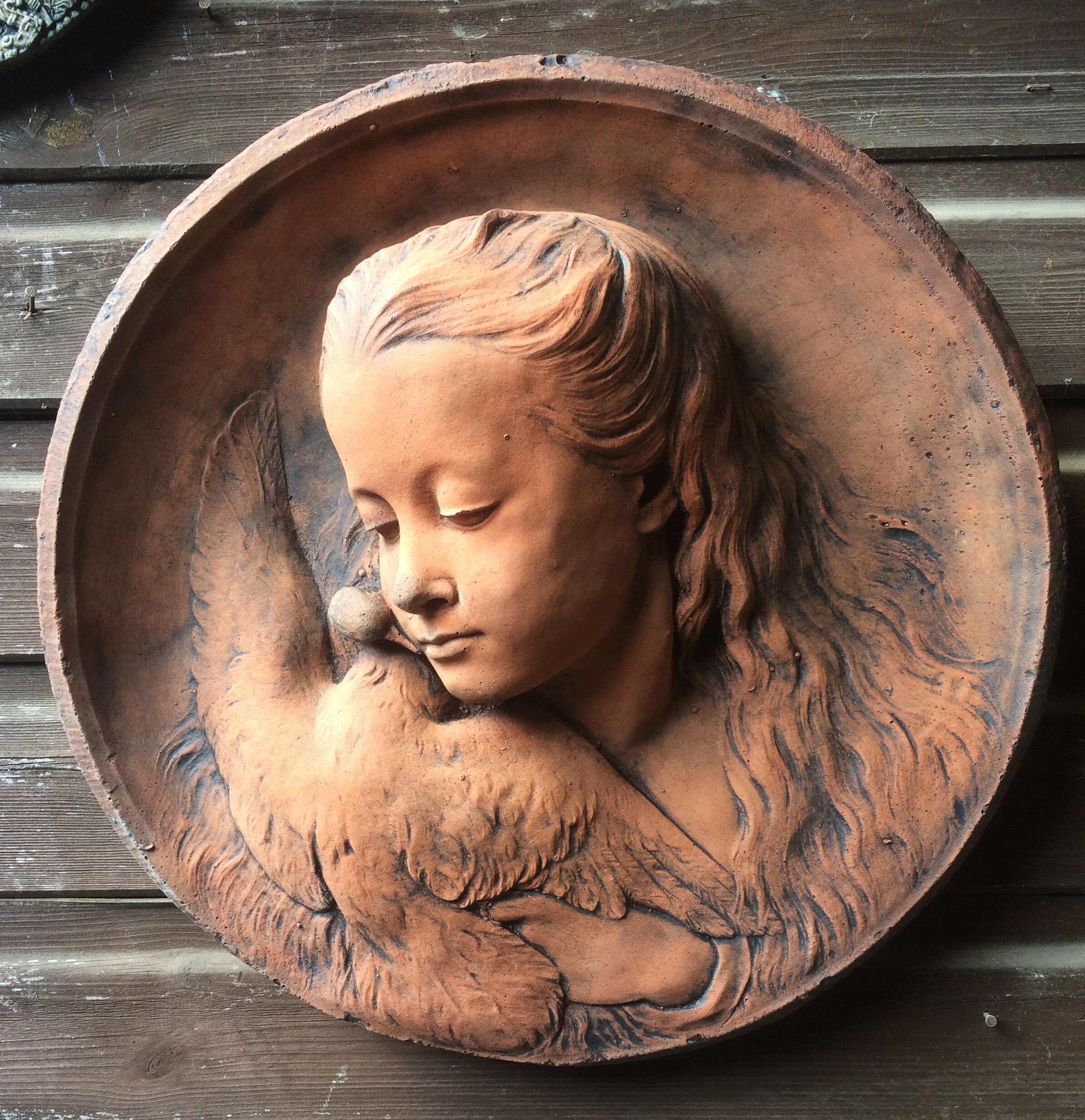 Decorative Round Wall Plaque Girl and Dove Stone Home or | Etsy