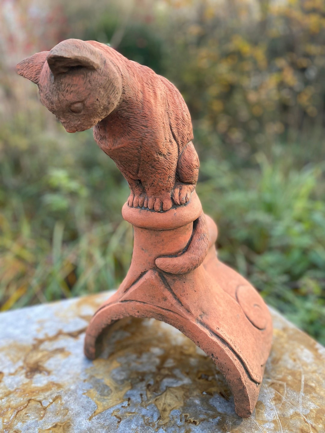 Curious Cat Roof Finial Half Round Decorative Stone Ridge Tile Original ...
