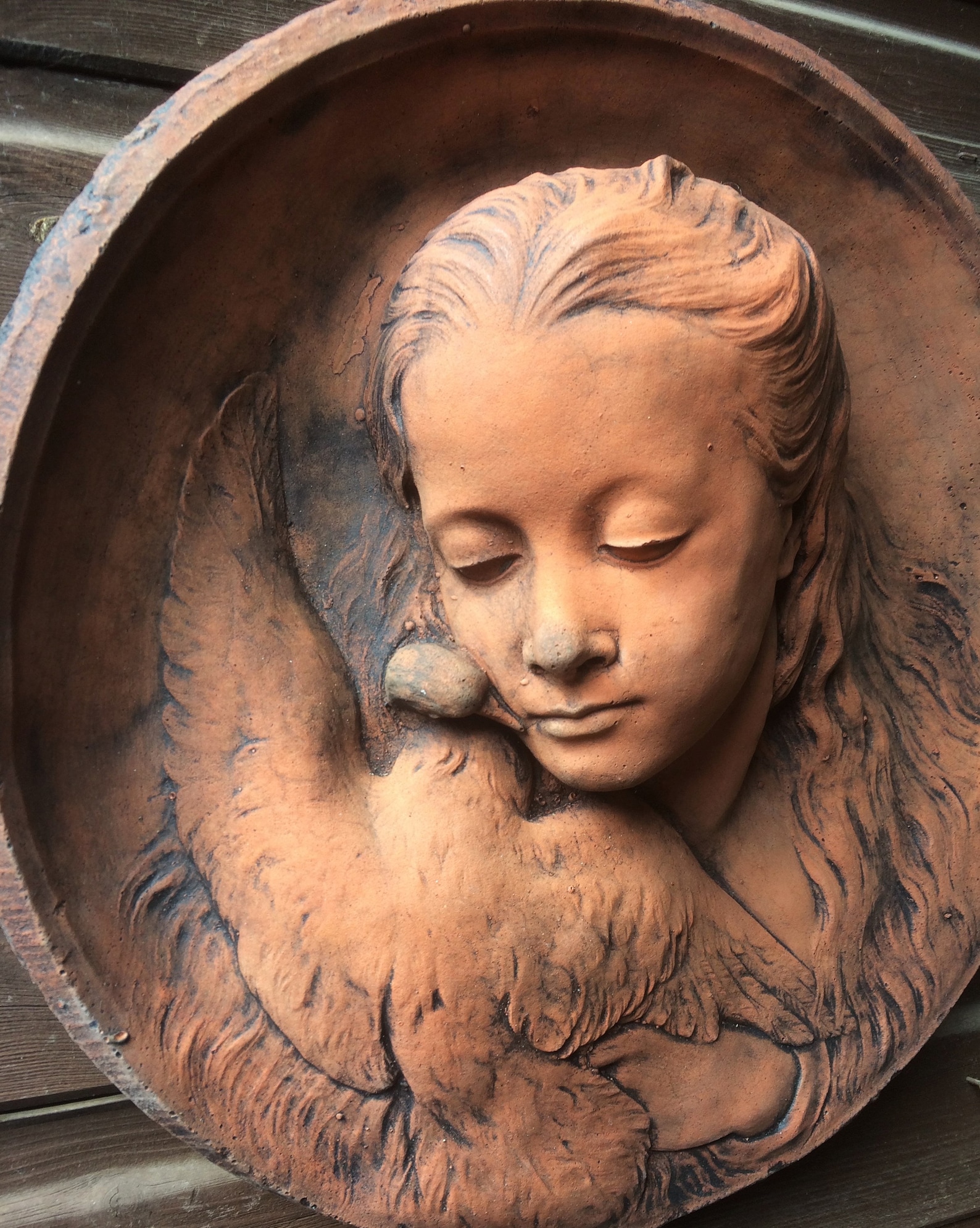 Decorative Round Wall Plaque Girl and Dove Stone Home or | Etsy