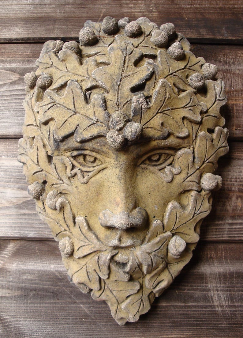 Acorn Green Man Wall Plaque Frost Proof Stone Garden Ornament + FREE ...