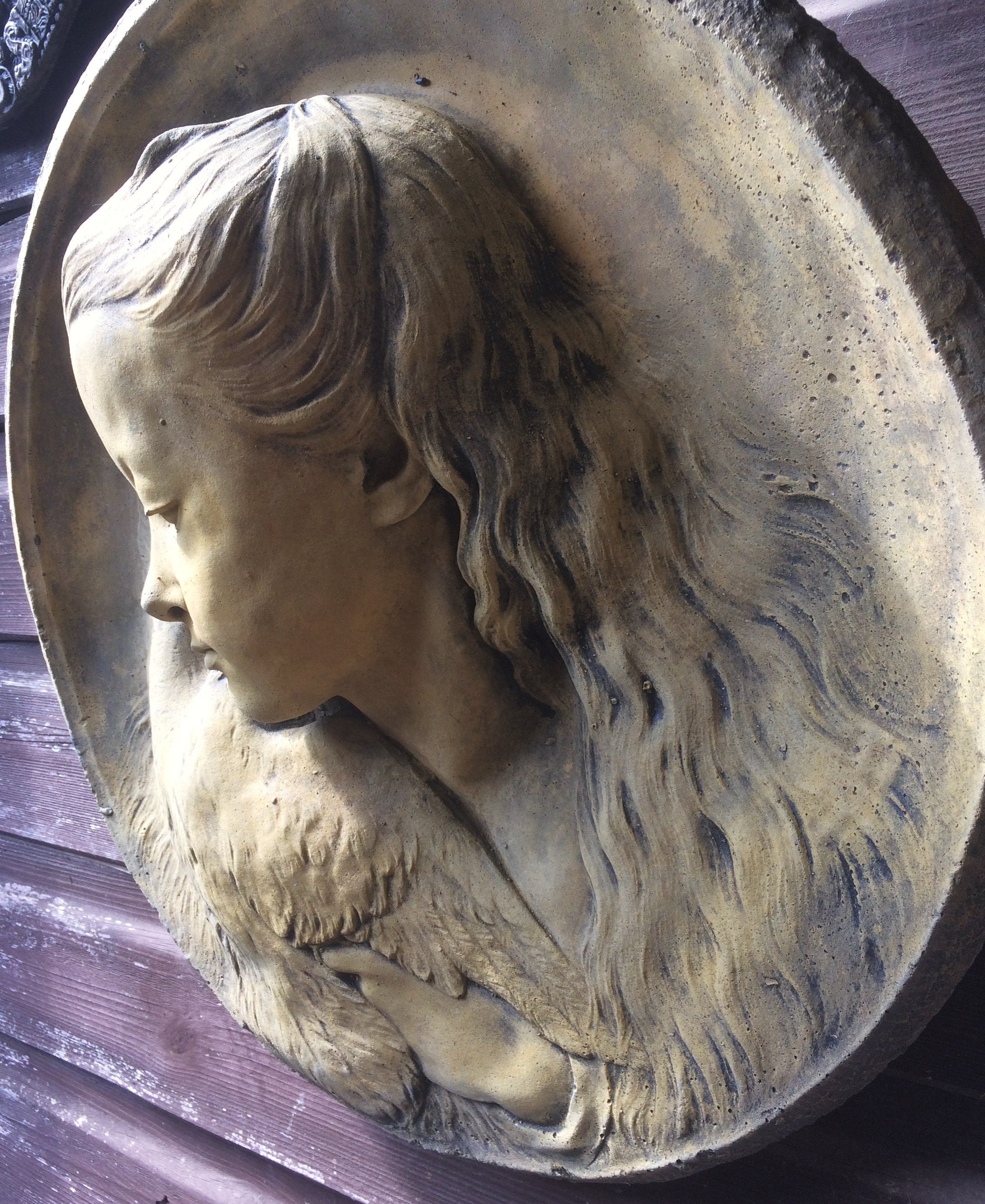 Decorative Round Wall Plaque Girl and Dove Stone Home or | Etsy