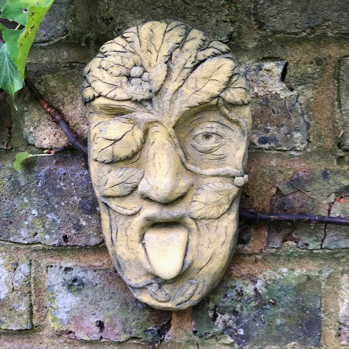Green Man Tongue Puller Decorative Stone Wall Plaque Silva | Etsy