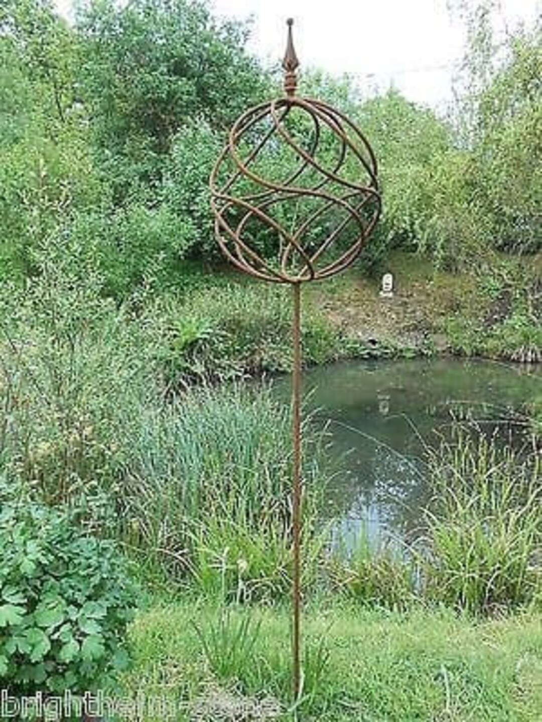 Ball on Post Rusty Metal Garden Sculpture Openwork Orb 1.6 Metres/64 H ...