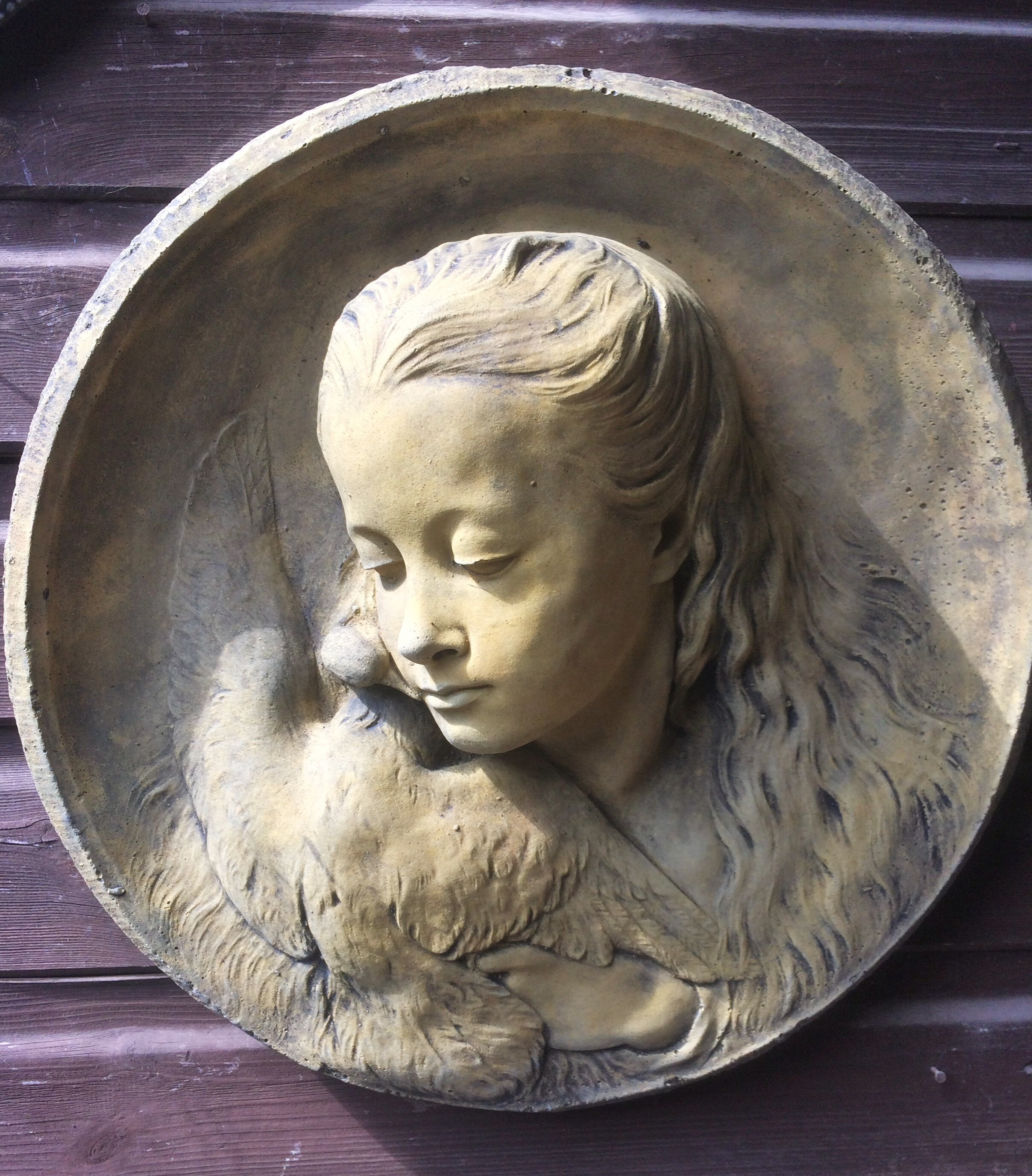 Decorative Round Wall Plaque Girl and Dove Stone Home or | Etsy