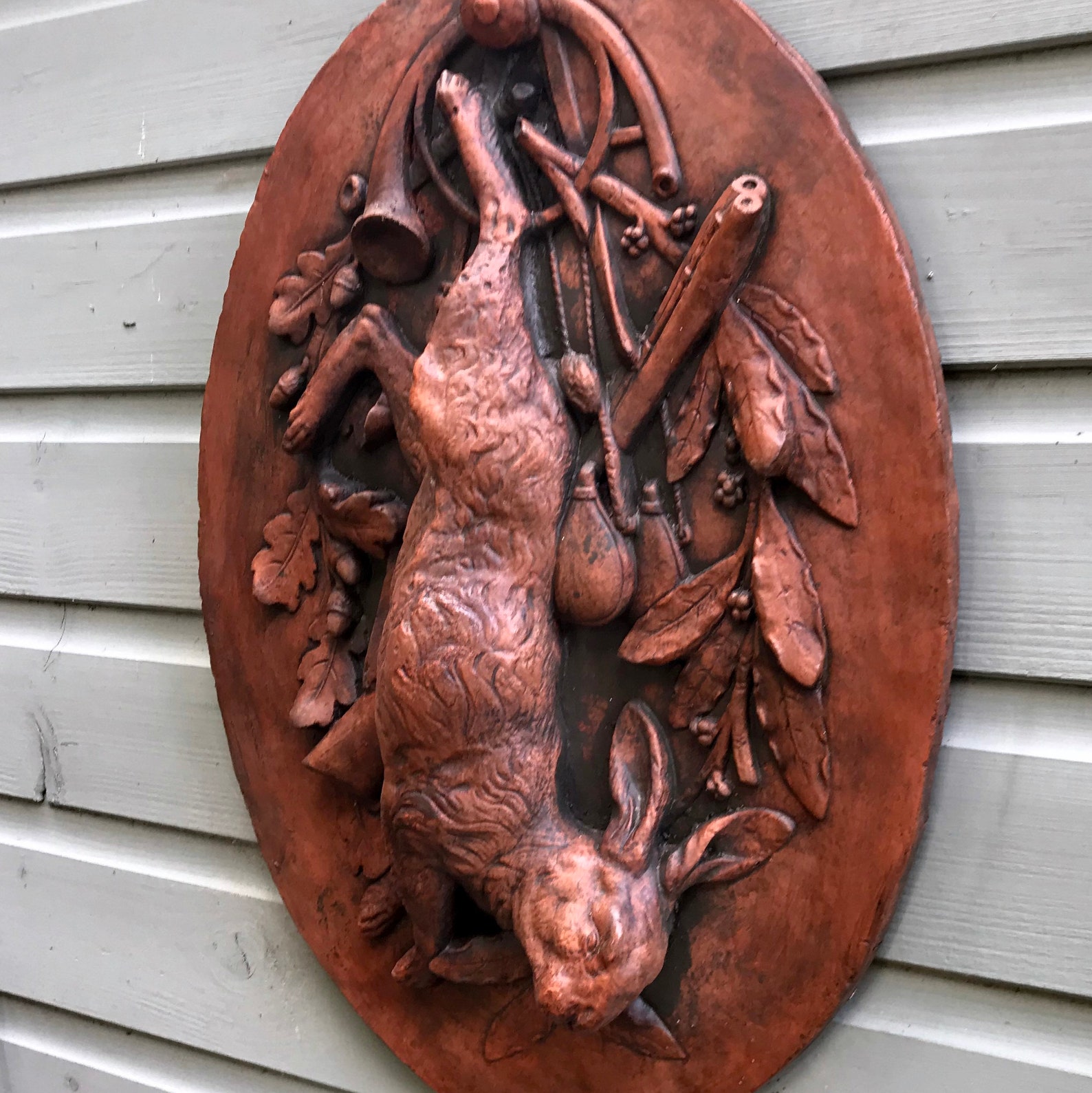 French Hare Hunting Scene Oval Decorative Stone Wall Plaque in - Etsy