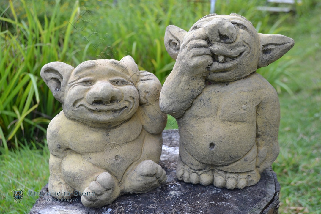 Pair of Nose & Ear Picking Trolls Stone Garden Ornaments - Etsy
