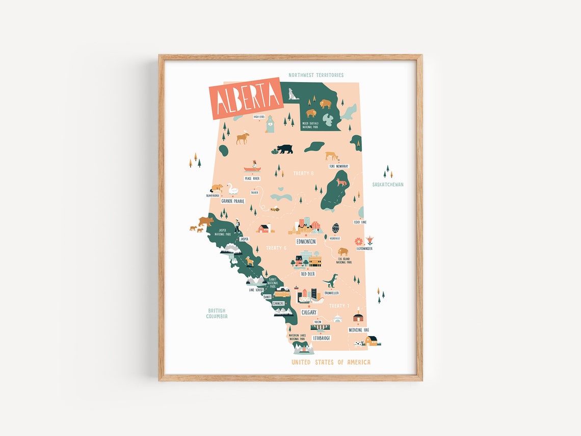 Alberta Map Print // 8x10 or 11x14 Illustrated Map - Etsy Canada
