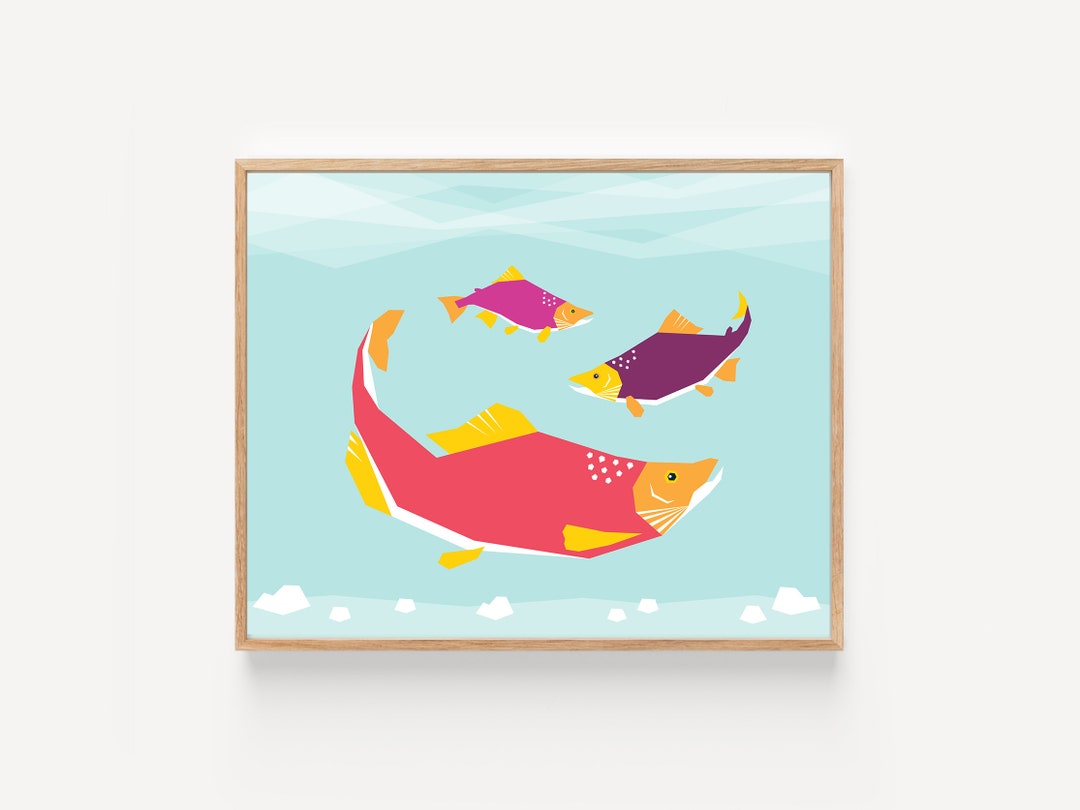 Neon Salmon Print // 8x10" Illustrated Animal Print on Fine-art Paper ...