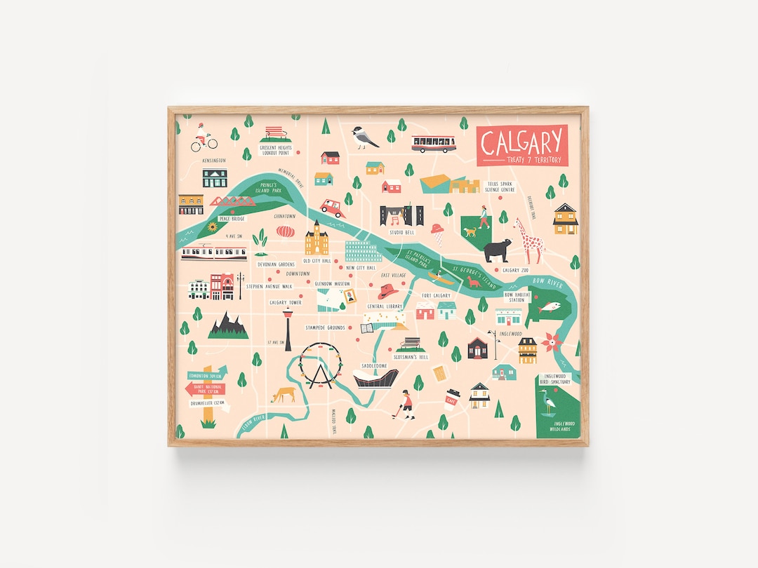 Calgary Map Print // 8x10" Illustrated Map of Calgary, Alberta, Canada ...