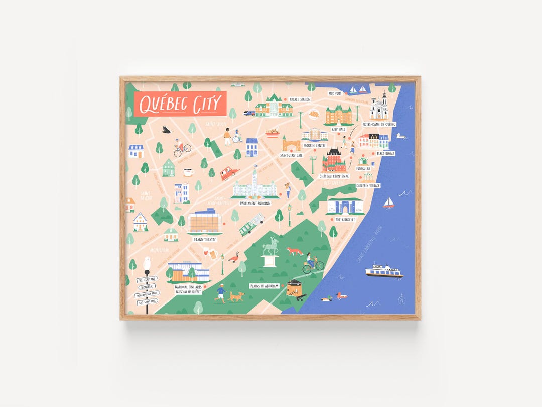 Québec City Print // 8x10" or 11x14" Illustrated Map of Quebec City ...