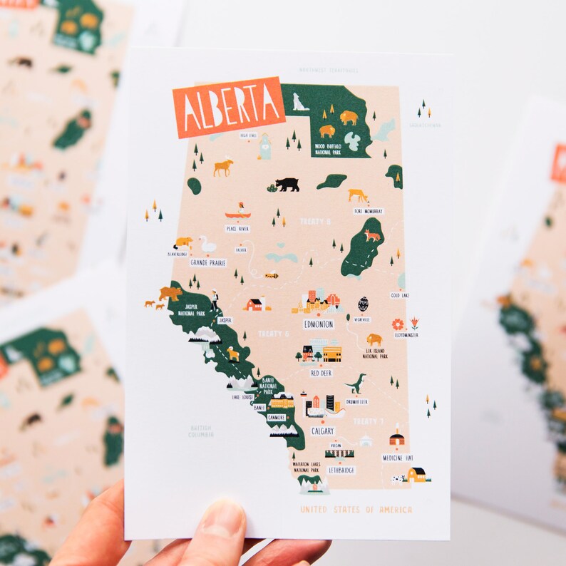 Alberta Map Postcard // 4x6 Postcard // Featuring - Etsy