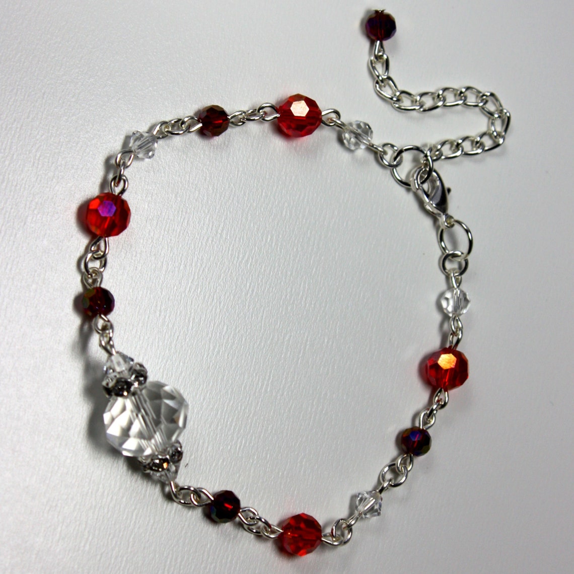 Red Crystals Rhinestone Vintage Silver Chain Necklace Bracelet - Etsy