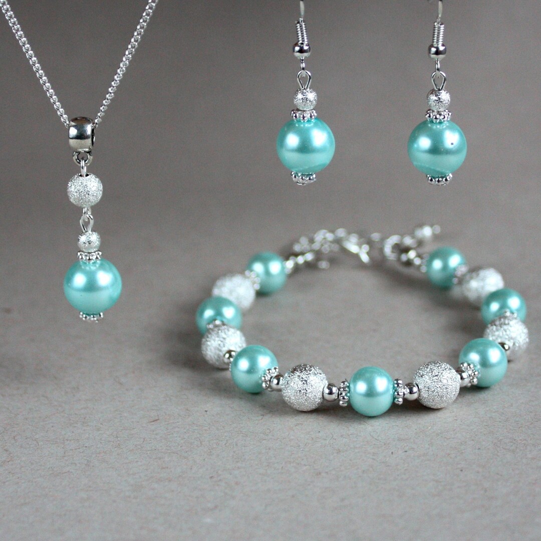 Aqua Light Blue Faux Glass Pearls Stardust Beads Wedding Bridal ...