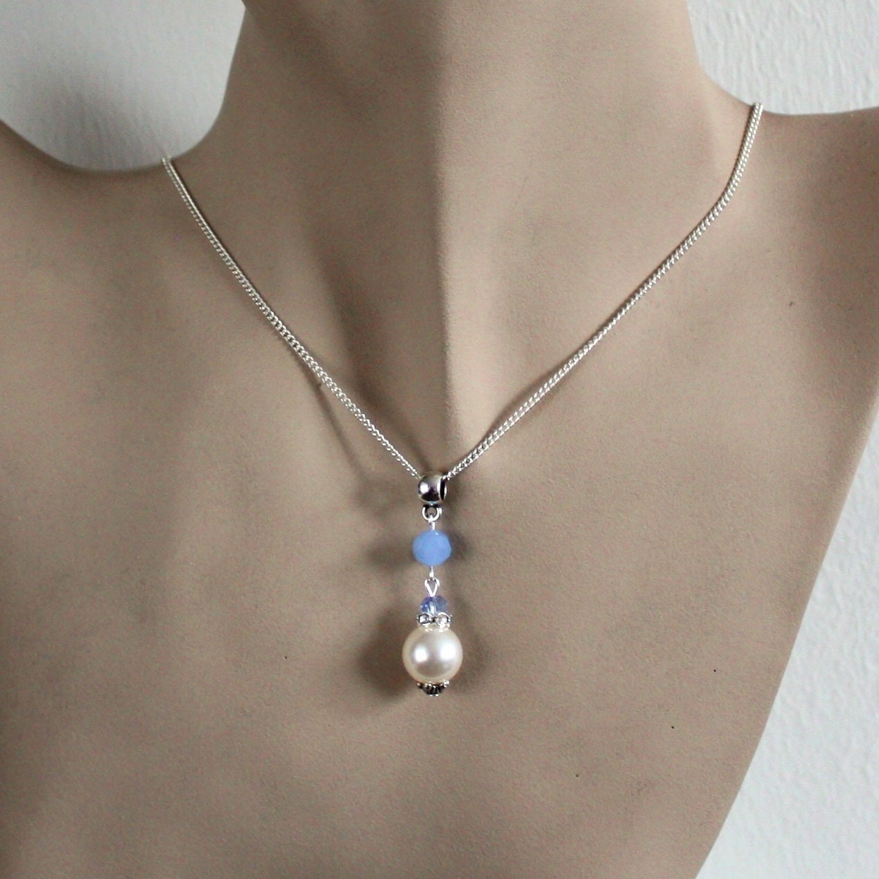 White Swarovski Pearls Cool Ice Blue/lilac Blue Glass Crystals Wedding ...