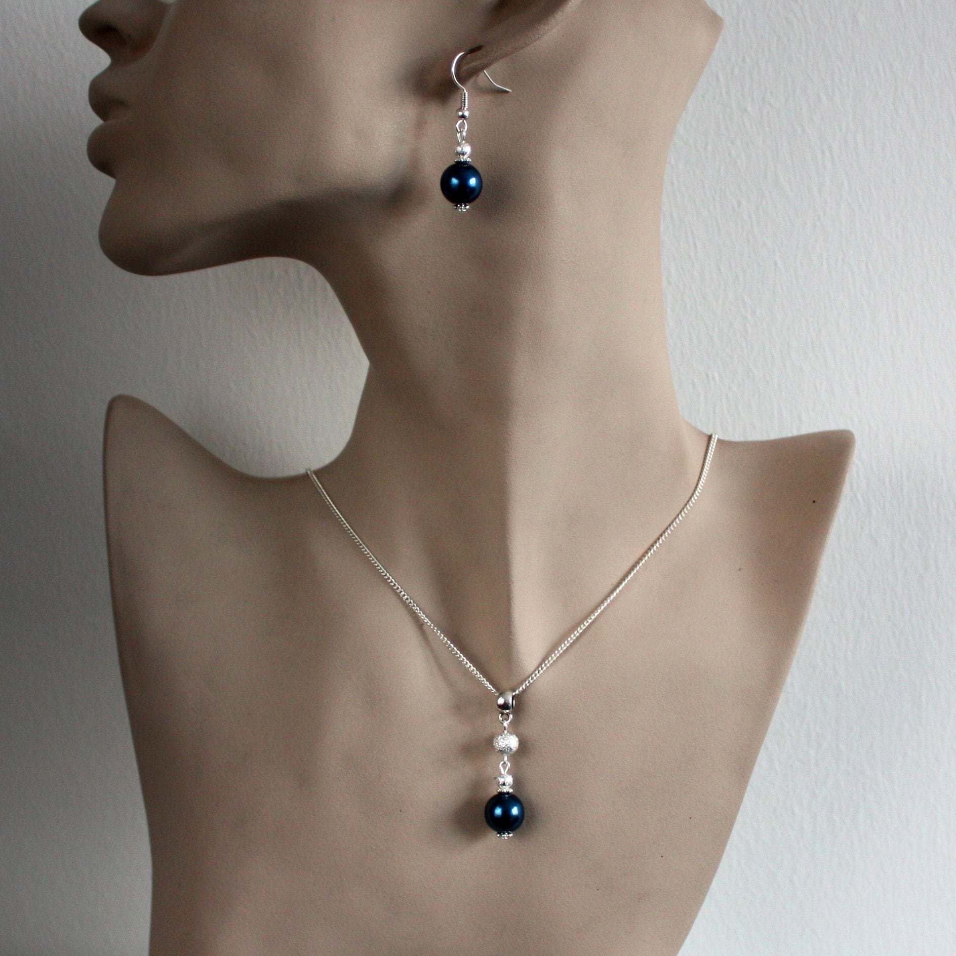 Midnight Blue Dark Prussian Blue Czech Pearls Stardust Beads Silver ...