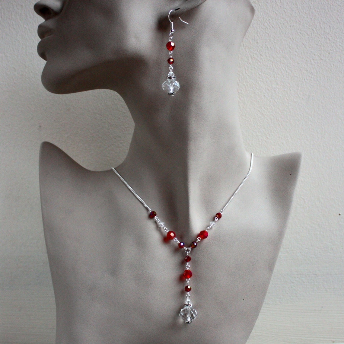 Red Crystals Rhinestone Vintage Silver Chain Necklace Bracelet - Etsy