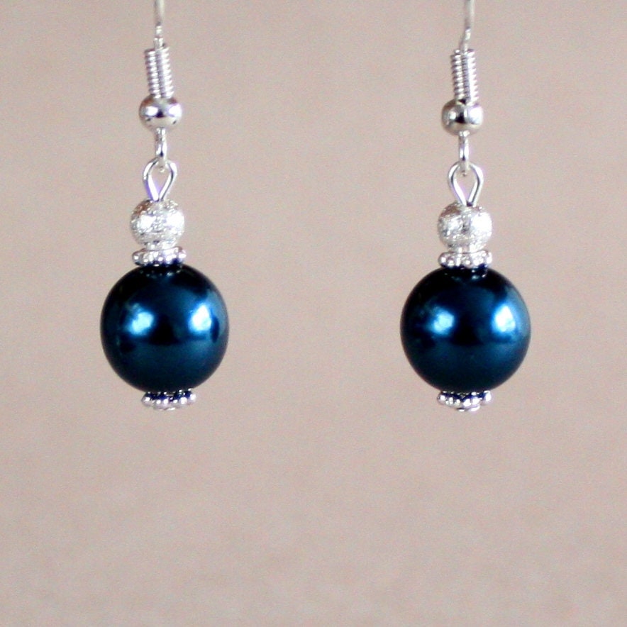 Midnight Blue Dark Prussian Blue Czech Pearls Stardust Beads Silver ...
