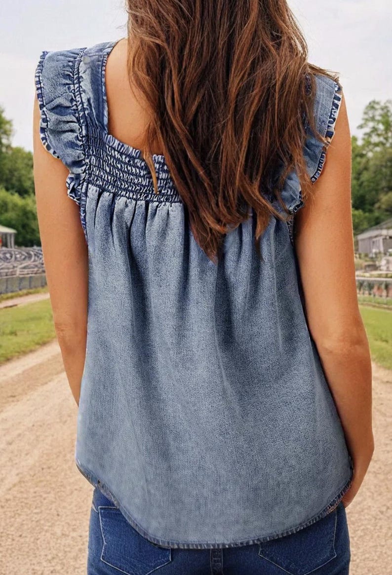 Ruffled Denim Top - Etsy