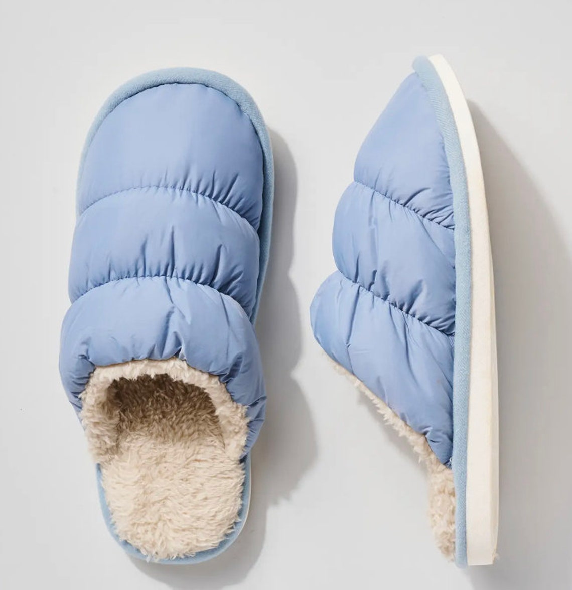 Puffy Faux Fur Lined Slippers ~ Blue - Etsy