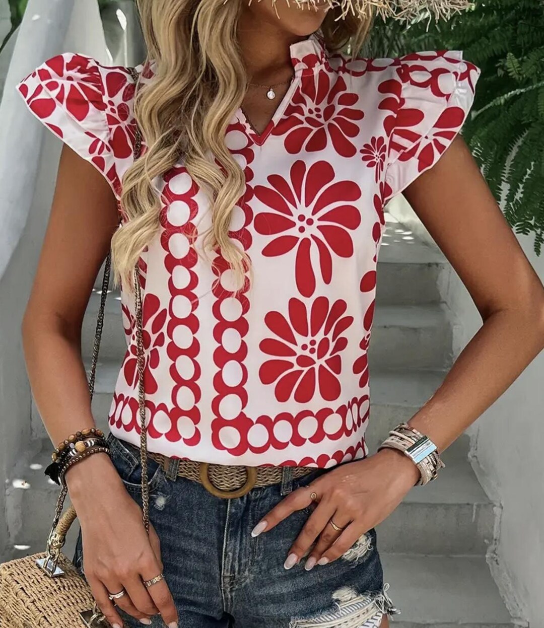 Floral Print V-neck Blouse - Etsy