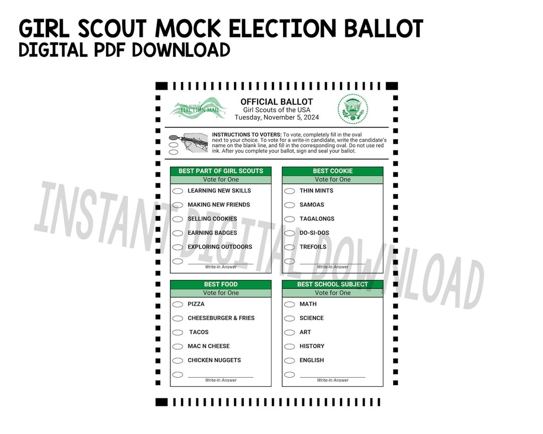 Girl Scout Theme Mock Election Ballot - Editable - INSTANT DIGITAL ...