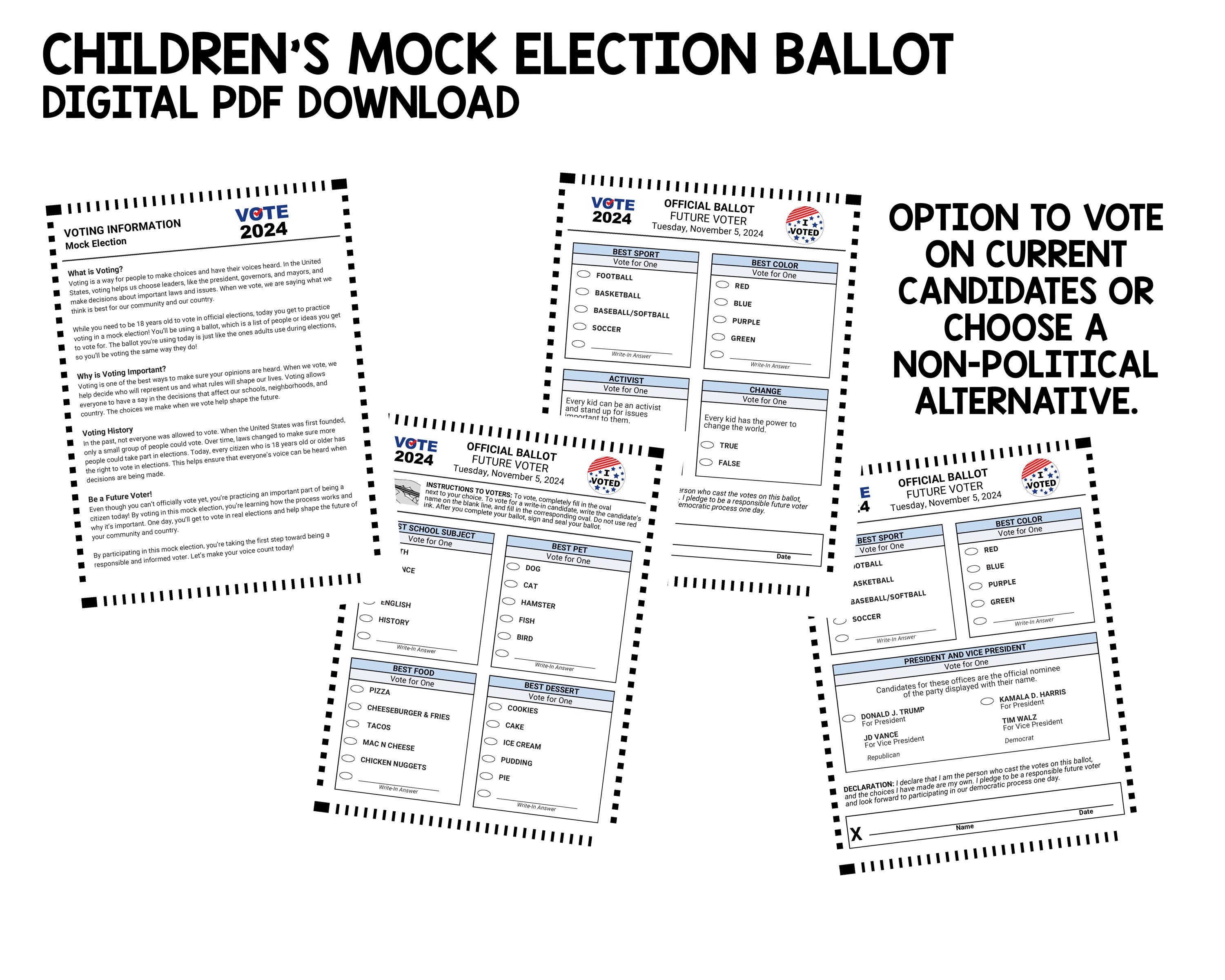 Mock Election Ballot - INSTANT DIGITAL DOWNLOAD - Etsy
