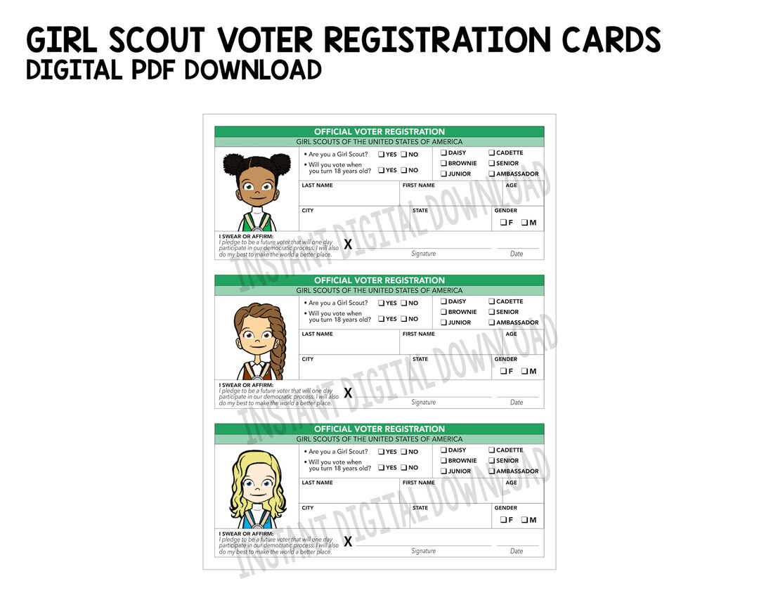 Girl Scout Mock Voter Registration Cards Democracy Badge INSTANT ...