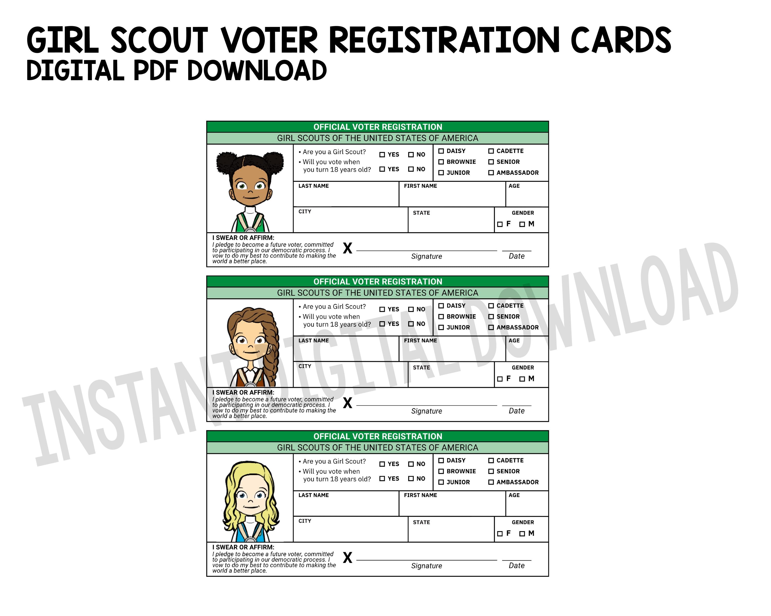 Girl Scout Mock Voter Registration Cards - Election - INSTANT DIGITAL ...