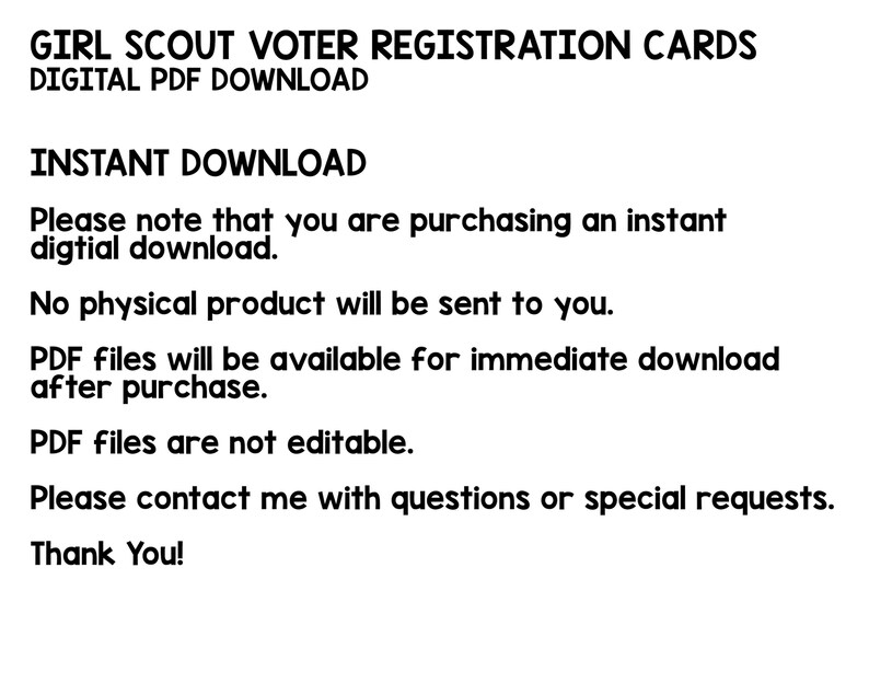 Girl Scout Mock Voter Registration Cards Democracy Badge INSTANT ...