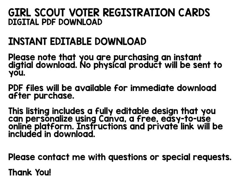 Girl Scout Mock Voter Registration Cards - Election - INSTANT DIGITAL ...