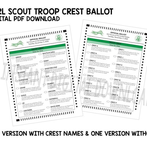 Girl Scout Theme Mock Election Ballot INSTANT DIGITAL - Etsy