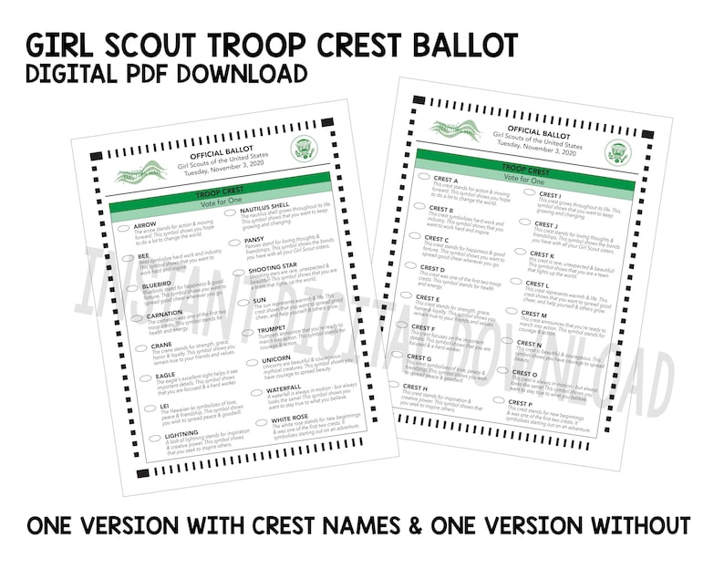 Girl Scout Troop Crest Ballot INSTANT DIGITAL DOWNLOAD - Etsy